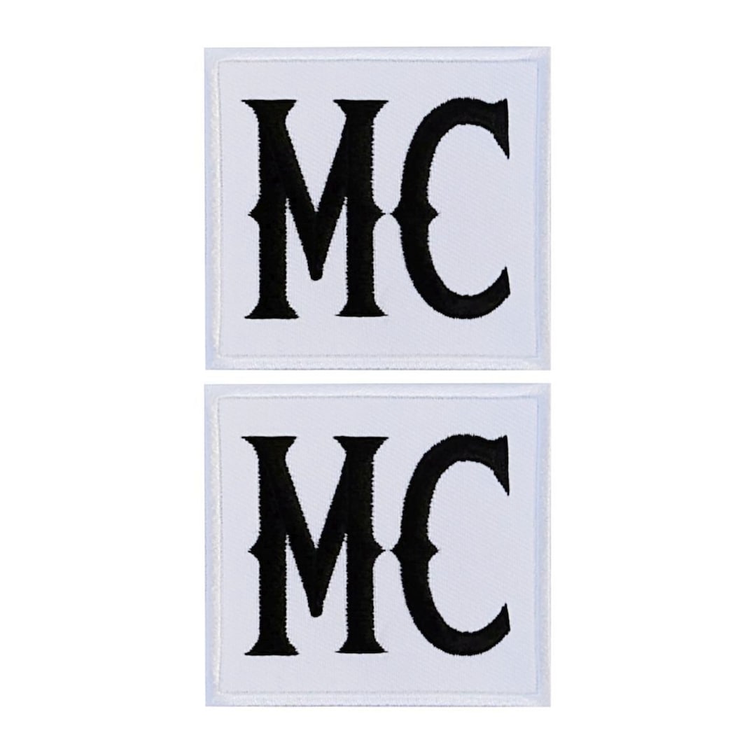 Black on White MC Motorcycle Club Patch - 2pc 2.5 X 2 Inch Iron on or ...