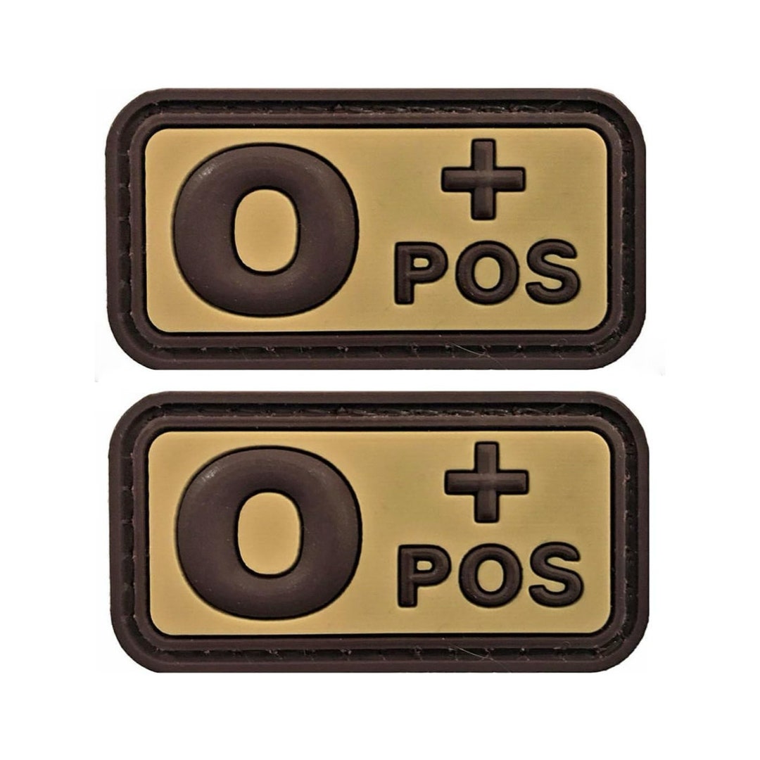 Blood Type O+ Positive PVC Rubber Morale Patch - 2pc 2 X 1 Inch Hook ...