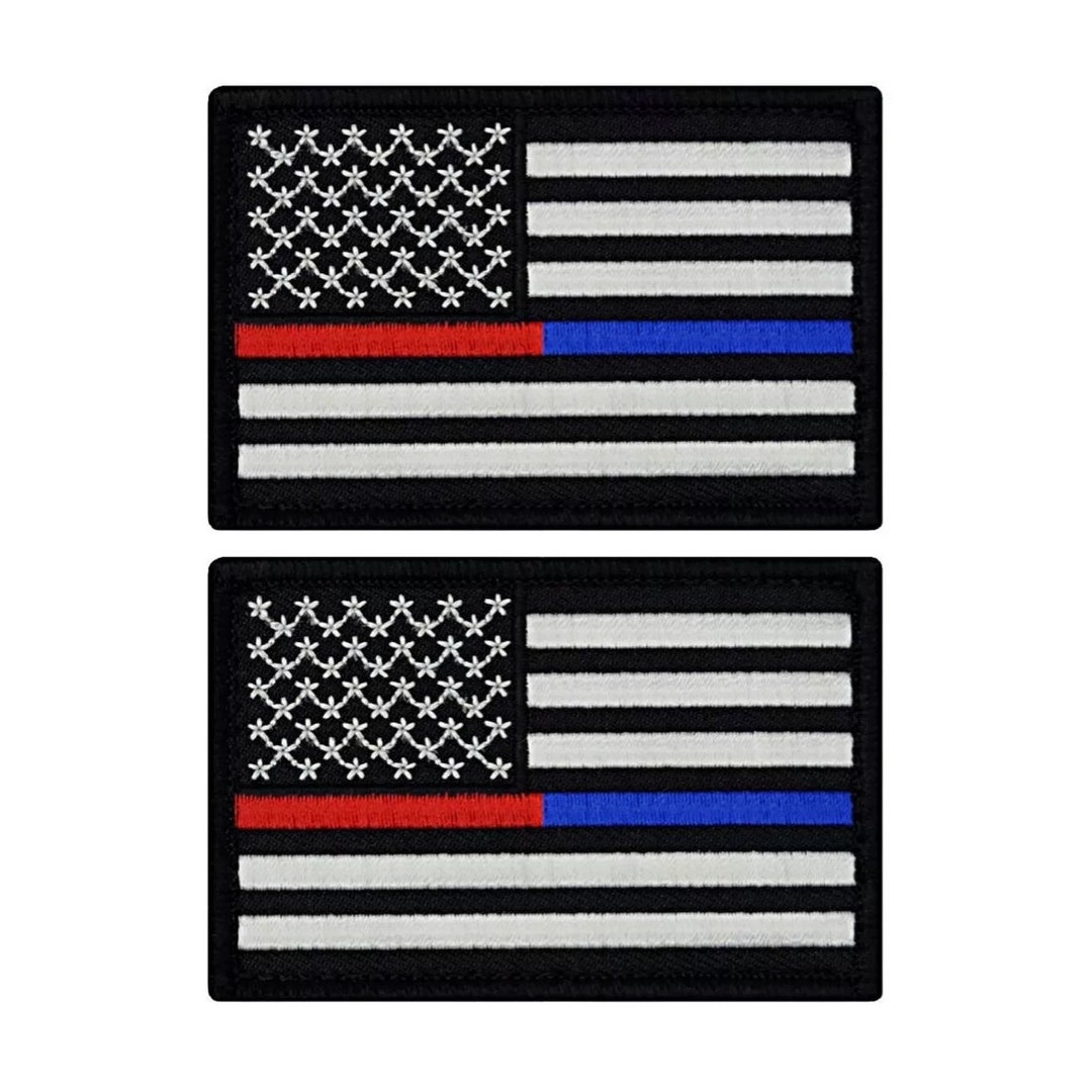 USA Flag Thin Red Blue Line Embroidered Patch - 2pc 3 X 2 Inch Iron on ...