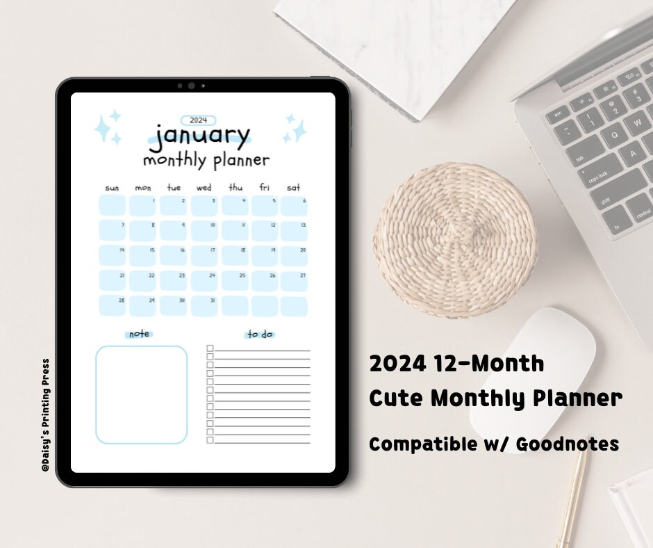 2024 12-month Cute Monthly Planner Template, Cute Monthly Planner ...