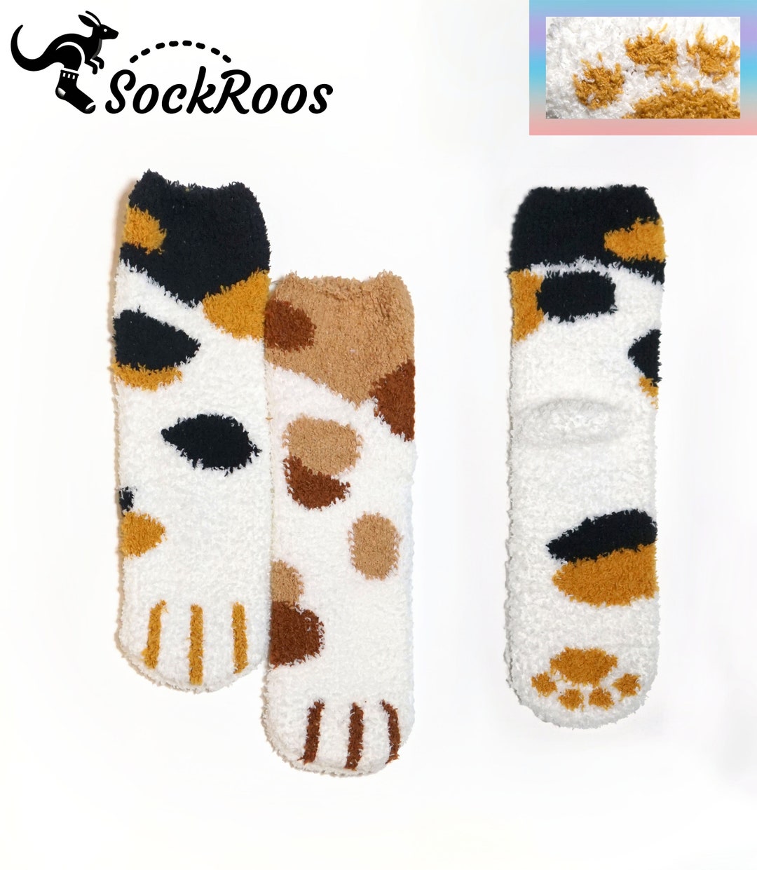 Sockroos - Cozy Cat Paw Fuzzy Socks - Adorable Animal Print Fluffy ...