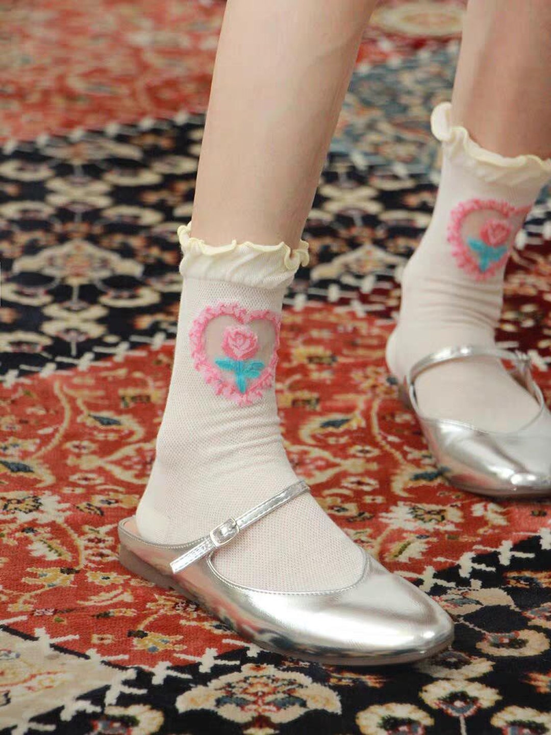 Sockroos - Vintage Style Floral Fantasy Sheer Embroidered Ankle Socks ...