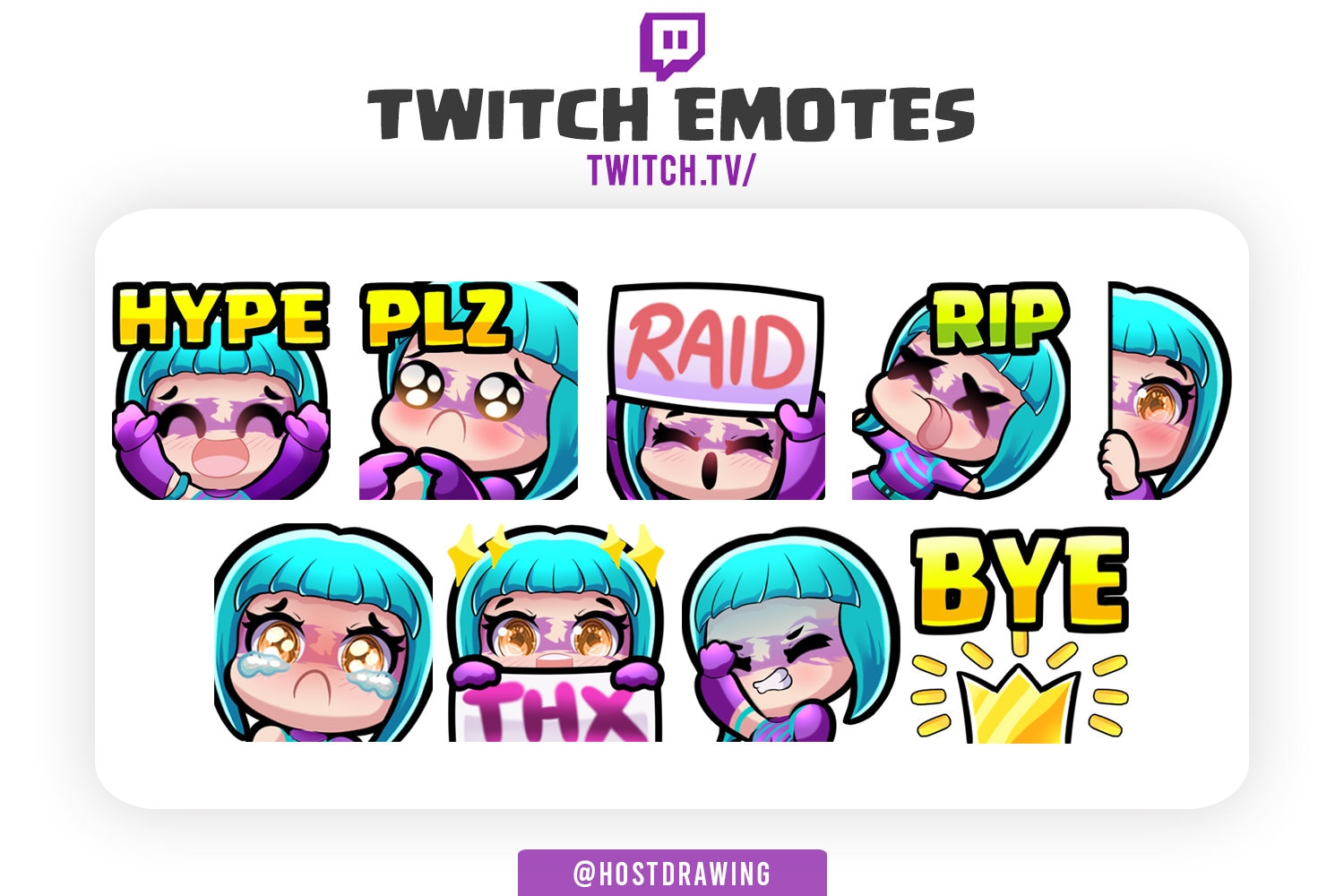 9x Battle Royale Blue Hair Girl Twitch Youtube Discord Emote | Chibi ...