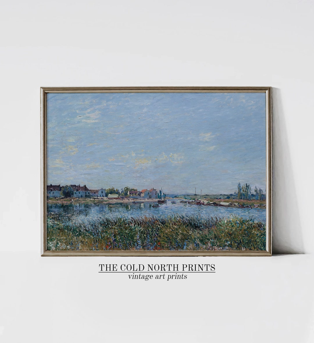 Vintage River Landscape Wall Art, River City Digital Print, Urban ...