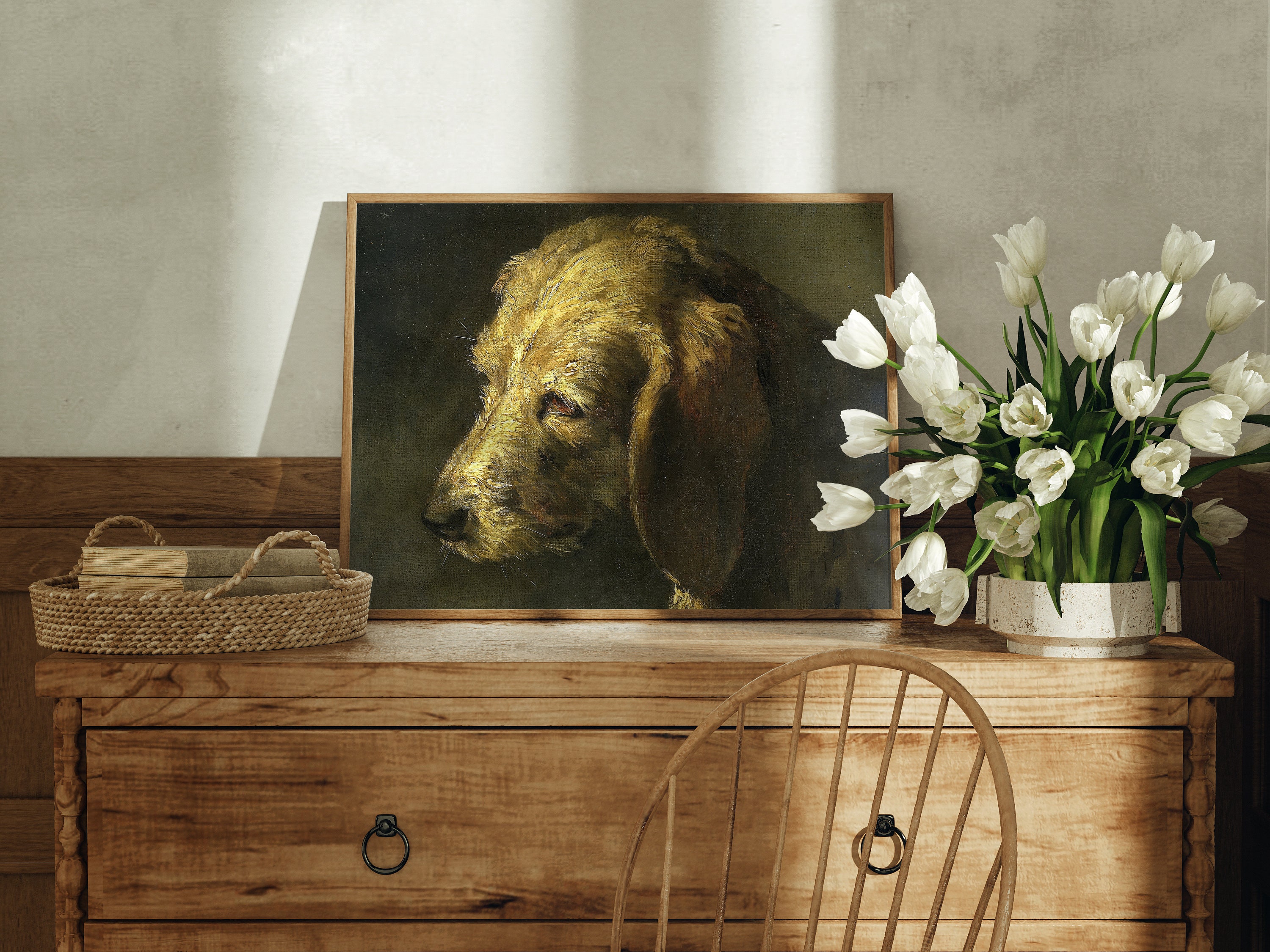Vintage Dog Oil Painting Printable, Retro Pet Portrait Wall Art ...