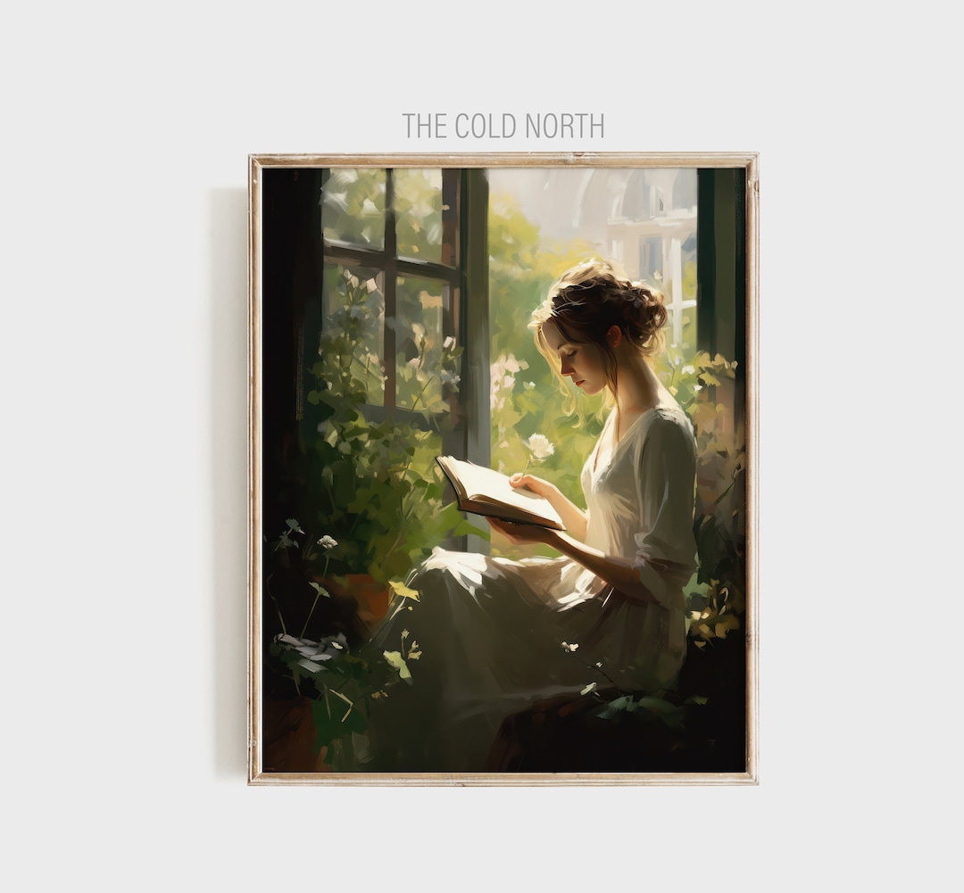 Vintage Portrait Painting Woman Reading A Book Painting Portrait ...