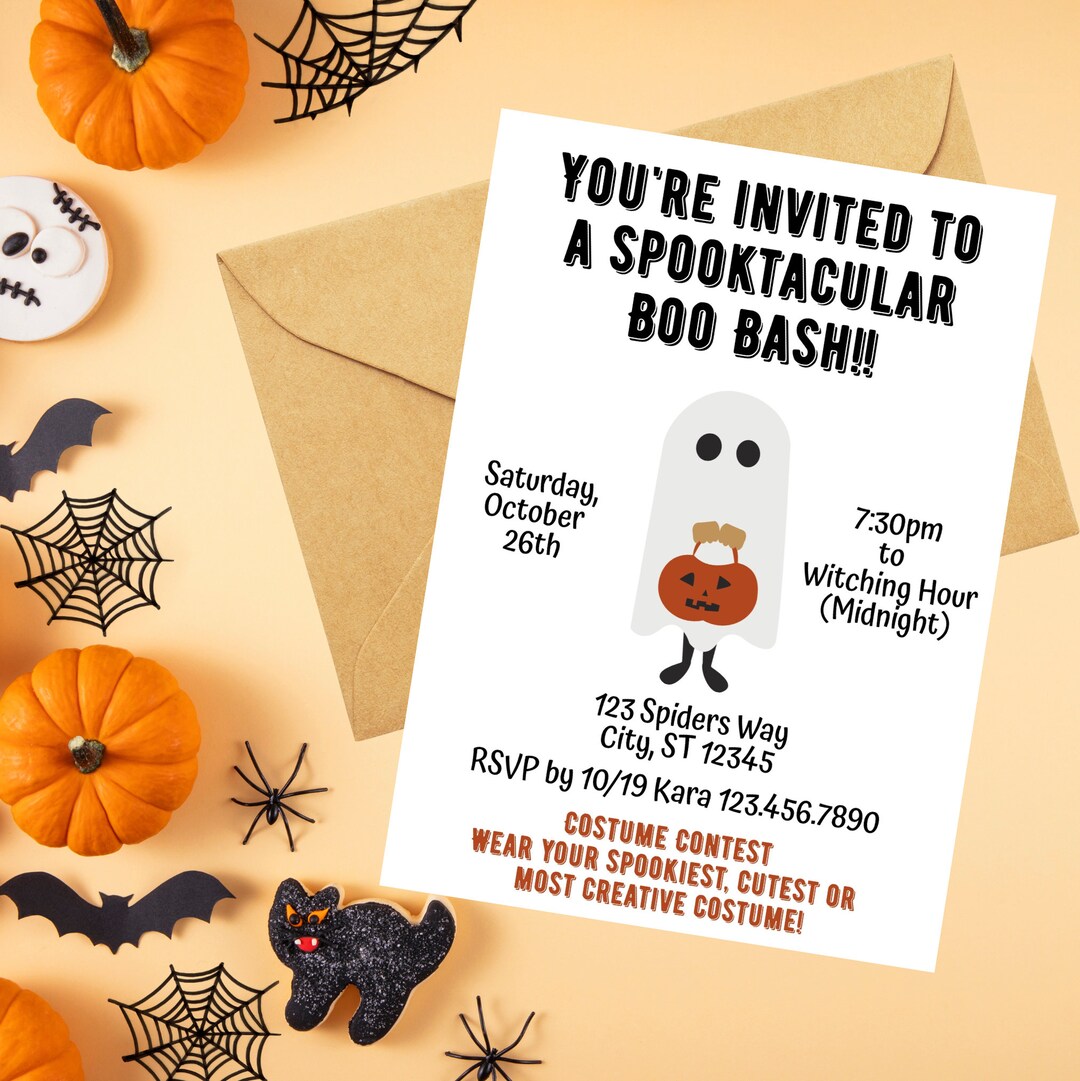 Editable Boo Bash Halloween Party Invitation Cute Ghost Design Instant ...