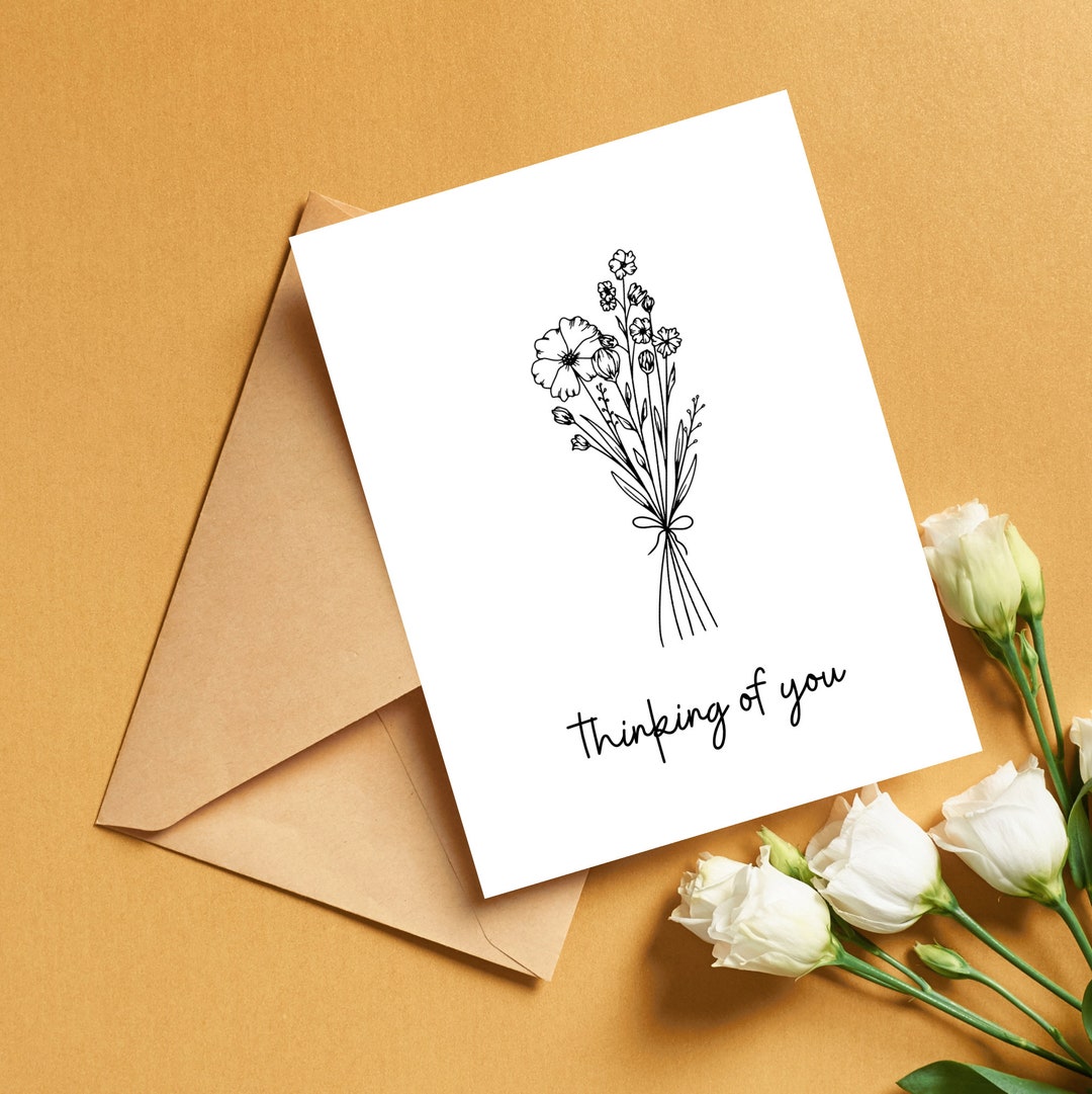 Printable Greeting Card Line Flower Bouquet Thinking of You - Etsy