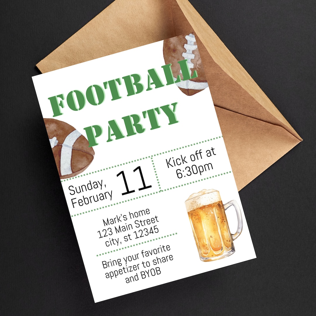 Football Party White Editable Invitation Template - Etsy