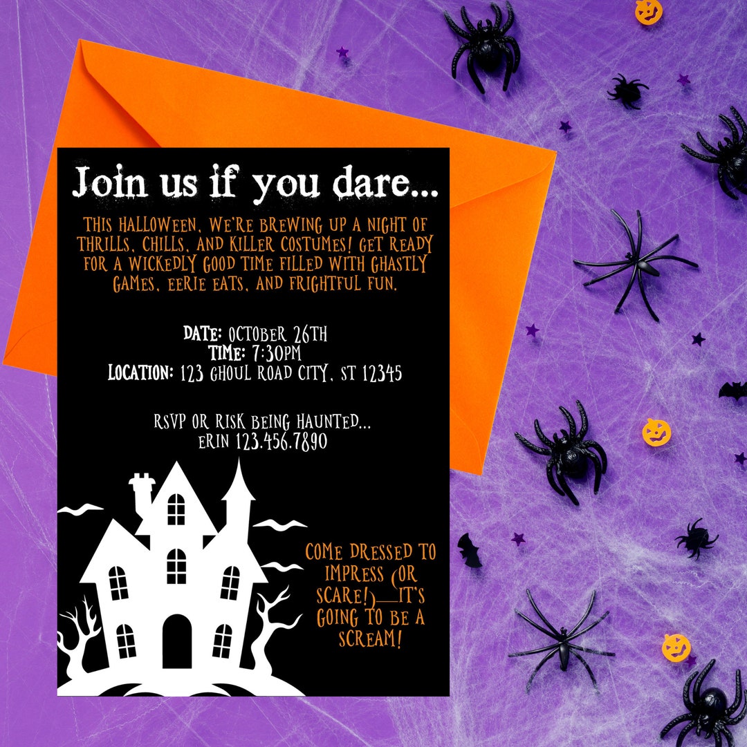 Editable Halloween Party Invitation Haunted House Theme Join Us If You ...