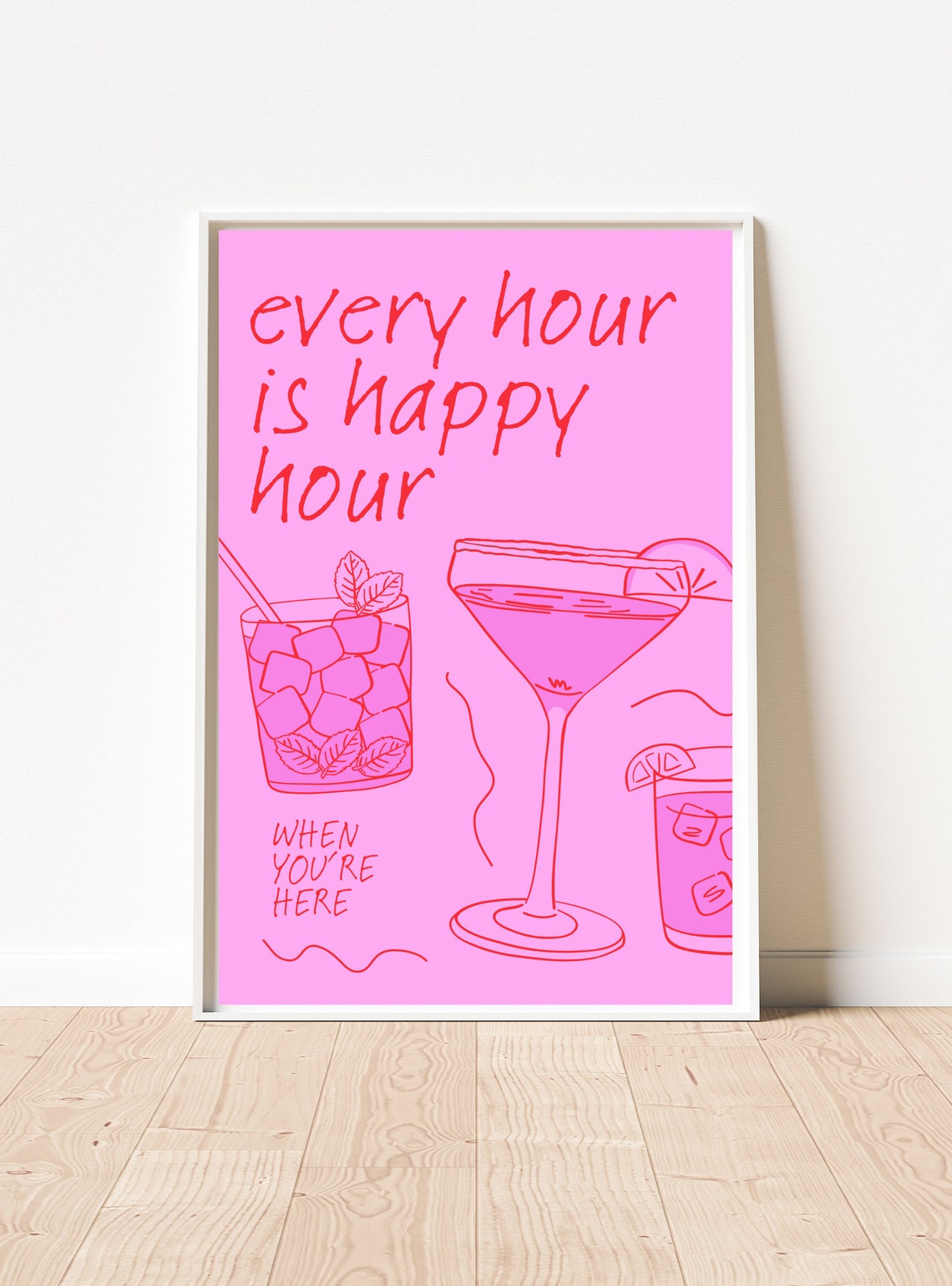 Happy Hour Pink DIGITAL DOWNLOAD PRINT Cocktail Print, Pink Print, Bar ...
