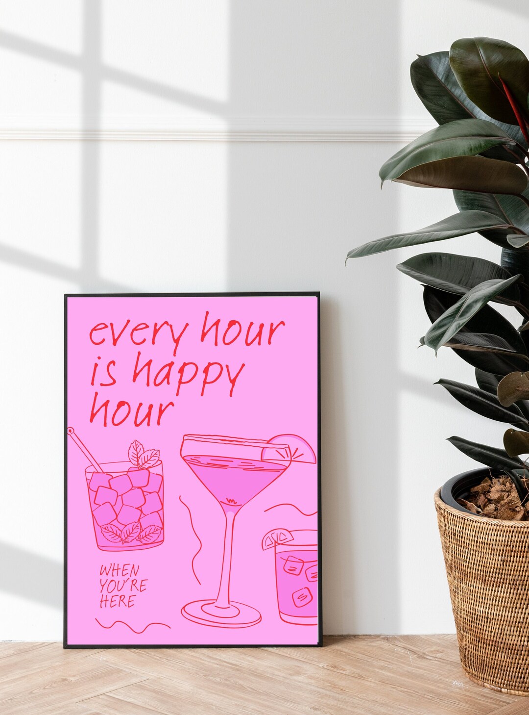 Happy Hour Pink DIGITAL DOWNLOAD PRINT Cocktail Print, Pink Print, Bar ...