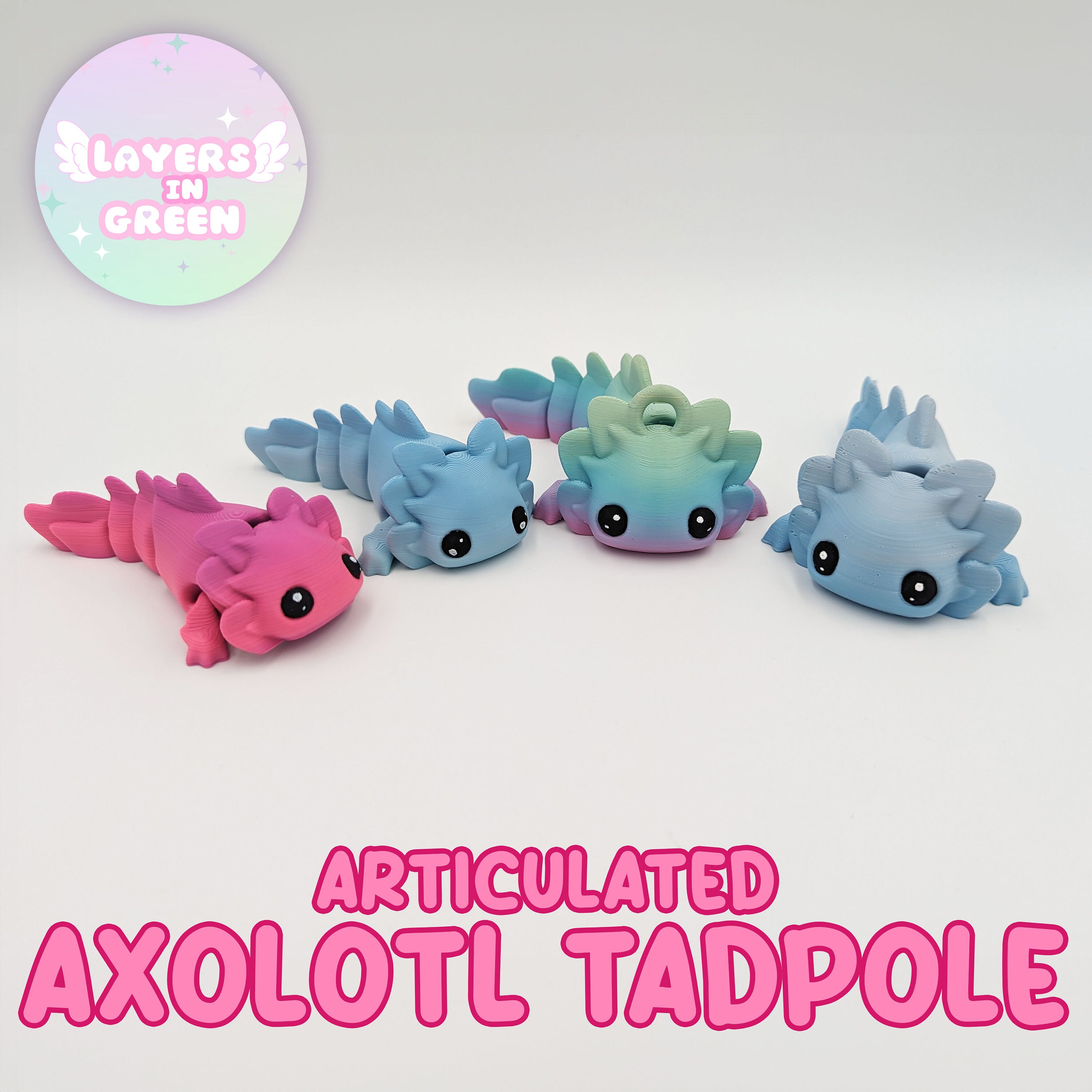 Axolotl Tadpole Flexi 3D Printed Toy Layers in Green - Etsy