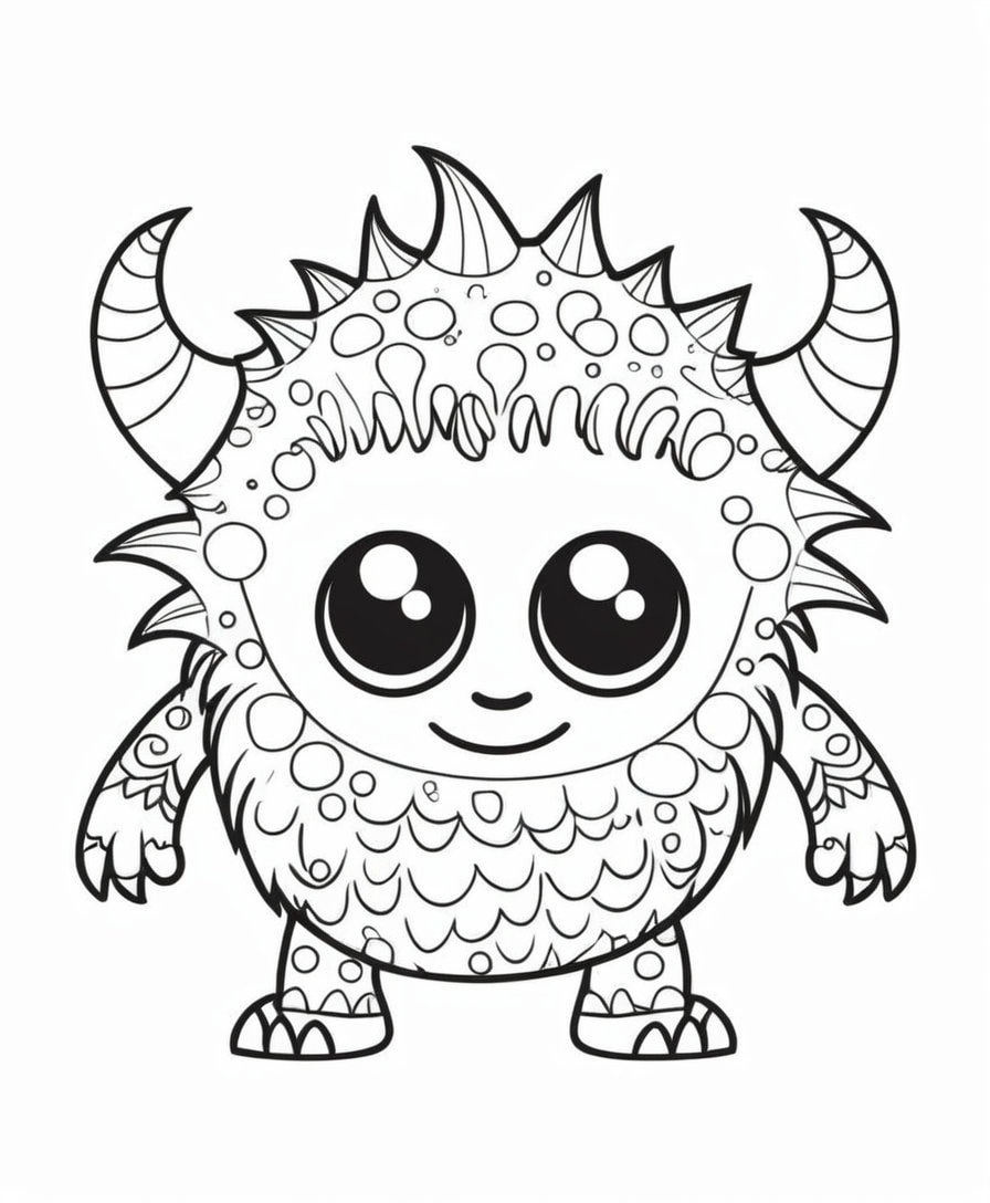 60 Cute Tiny Monster Coloring Pages Printable Grayscale PDF, Adult ...