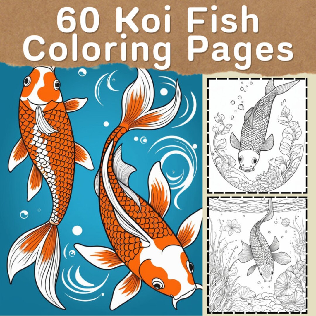 60 Koi Coloring Pages, 60 Fishing Color Page, Marine Life Coloring Book ...