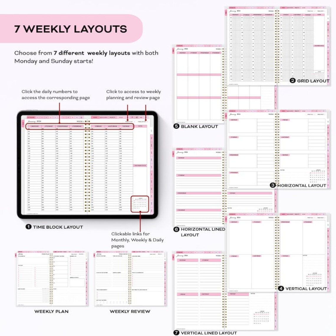 2024 Digital Planner, Pink Digital Dated Planner/ Journal, Good Notes ...
