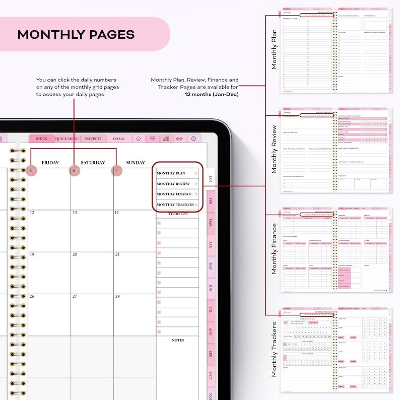 2024 Digital Planner, Pink Digital Dated Planner/ Journal, Good Notes ...