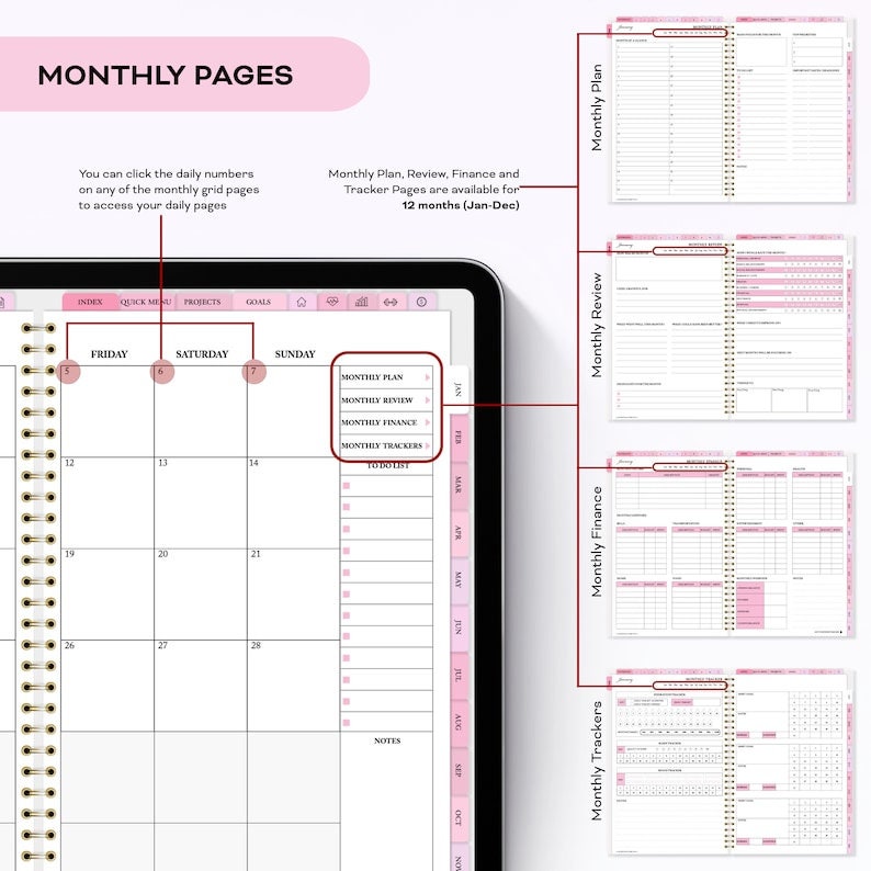 2024 Digital Planner, Pink Digital Dated Planner/ Journal, Good Notes ...