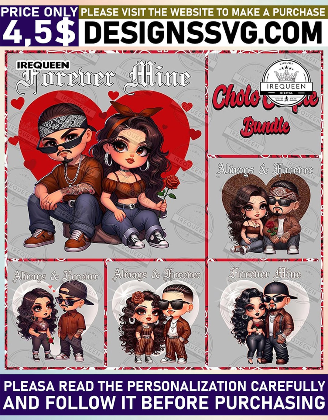 5 Chicano Couple Valentine Design, Spanish Always and Forever Couple ...