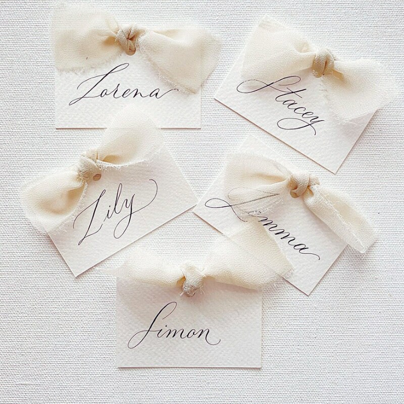 Personalised Wedding Name Place Cards With Ribbon - Etsy