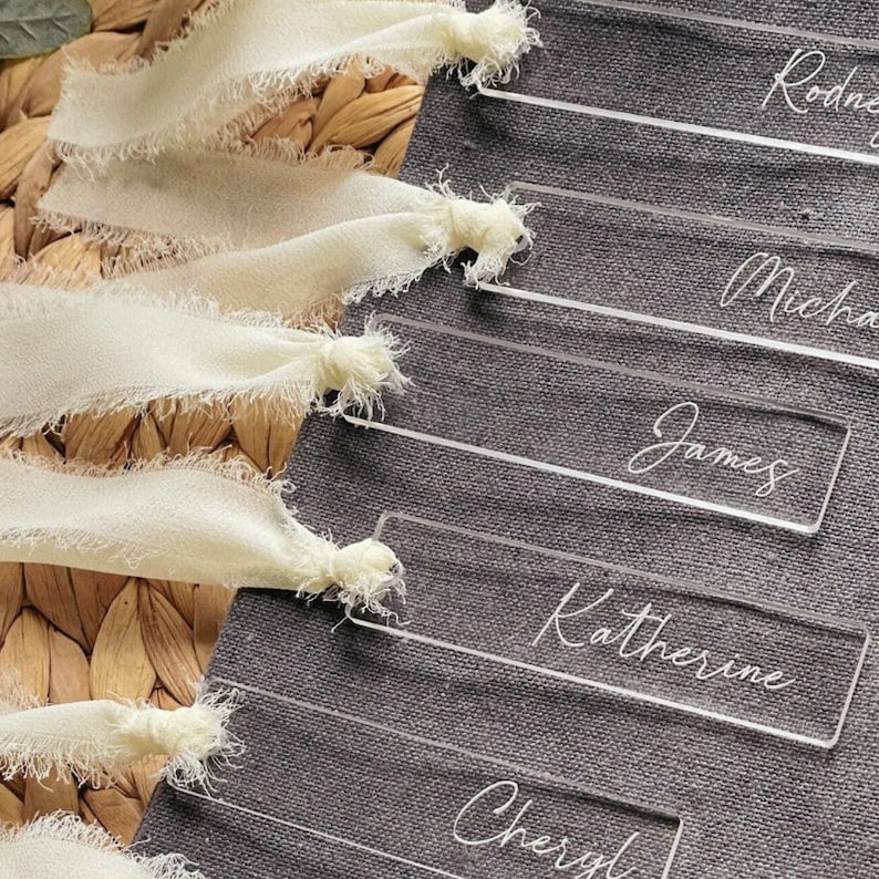 25/50/80/100PCS Blank Clear Acrylic Place Card Arch Tags With Ribbon ...