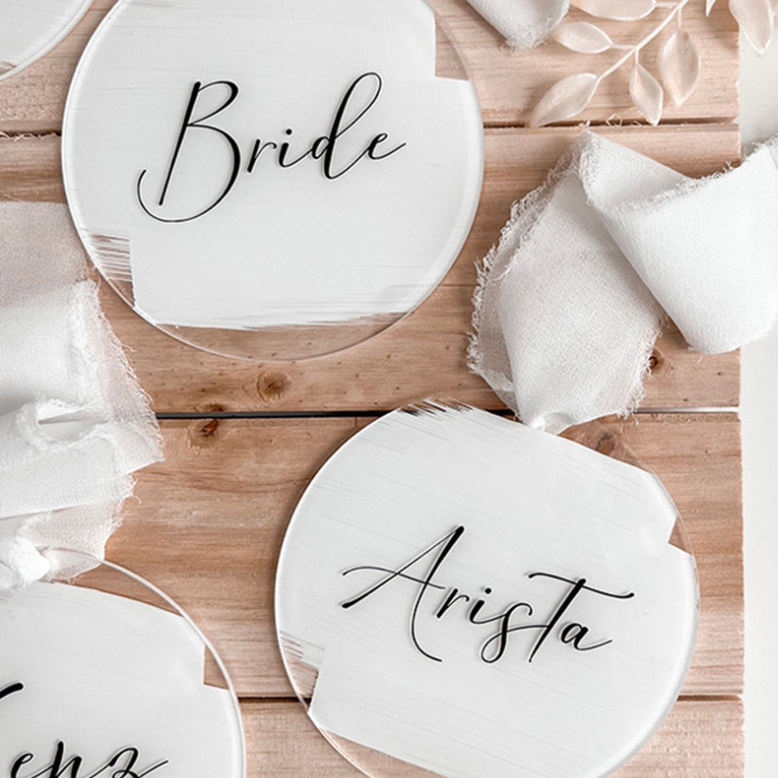 Custom Wedding White Paint Name Tags With Ribbon - Etsy