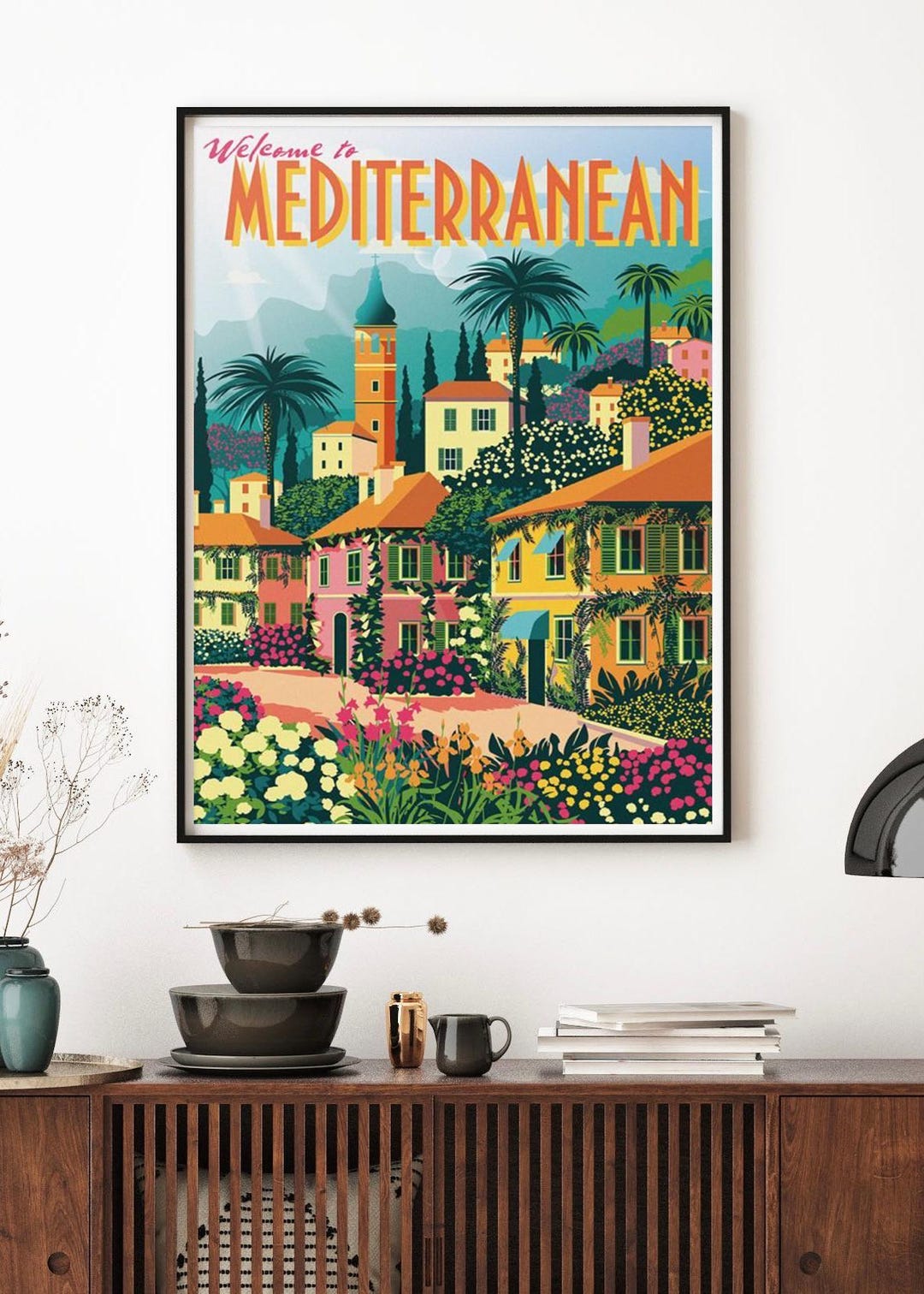 Retro Art Deco Mediterranean Travel Poster No Frame , Poster Paper ...
