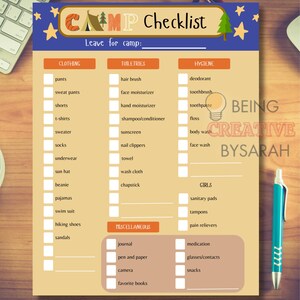 Printable Kids Camp Checklist: Summer Packing List (digital Download ...
