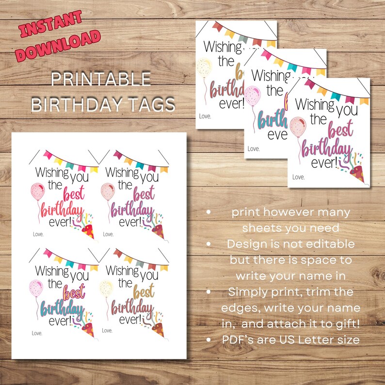 Printable Happy Birthday Gift Tags: Kids Birthday Labels (PDF) - Etsy