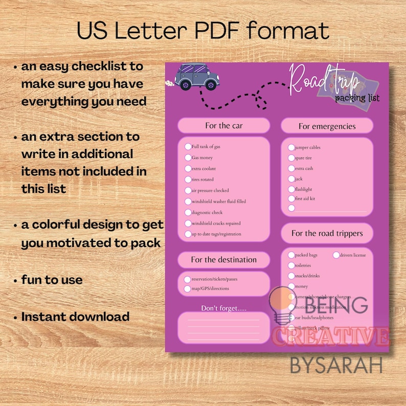 Road Trip Checklist: Travel Packing List (PDF Download) - Etsy