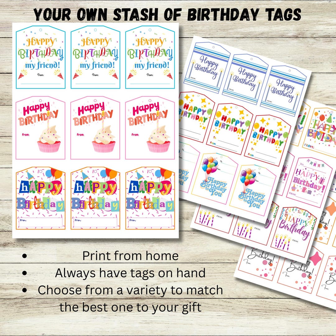 Printable Birthday Gift Tags: Colorful Kids Designs (PDF Download) - Etsy