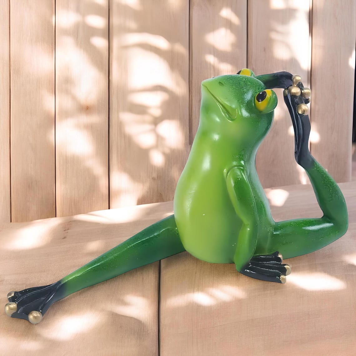 Bright Green Yogi Frog Figurines I Sculptures of Cute Frogs Exercising ...