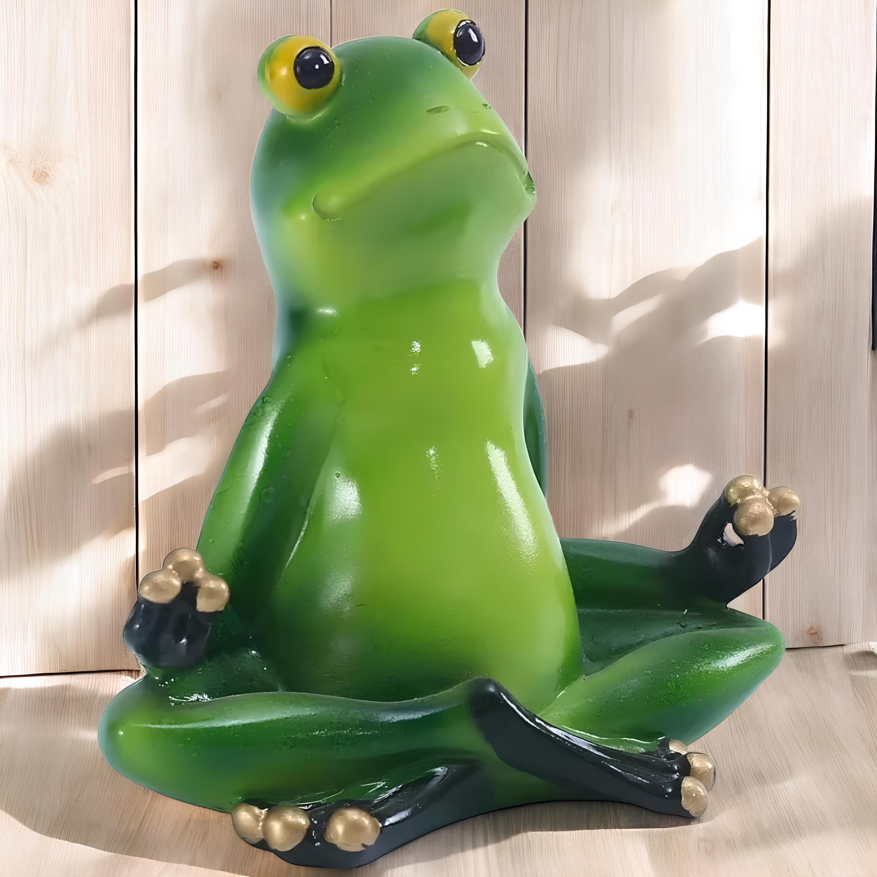 Bright Green Yogi Frog Figurines I Sculptures of Cute Frogs Exercising ...