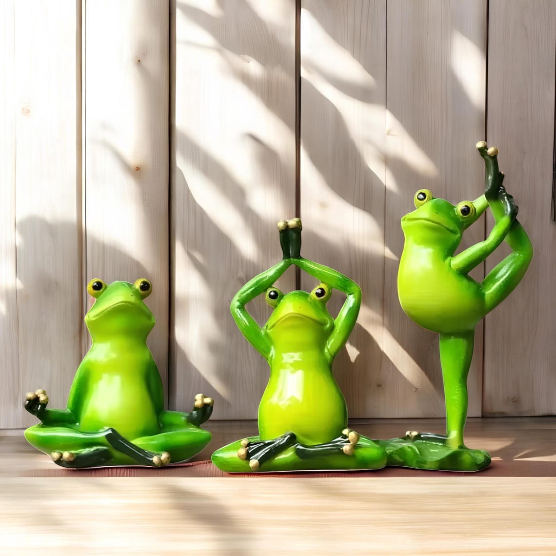 Bright Green Yogi Frog Figurines I Sculptures of Cute Frogs Exercising ...