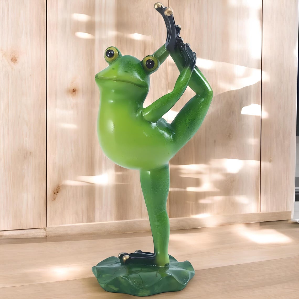 Bright Green Yogi Frog Figurines I Sculptures of Cute Frogs Exercising ...