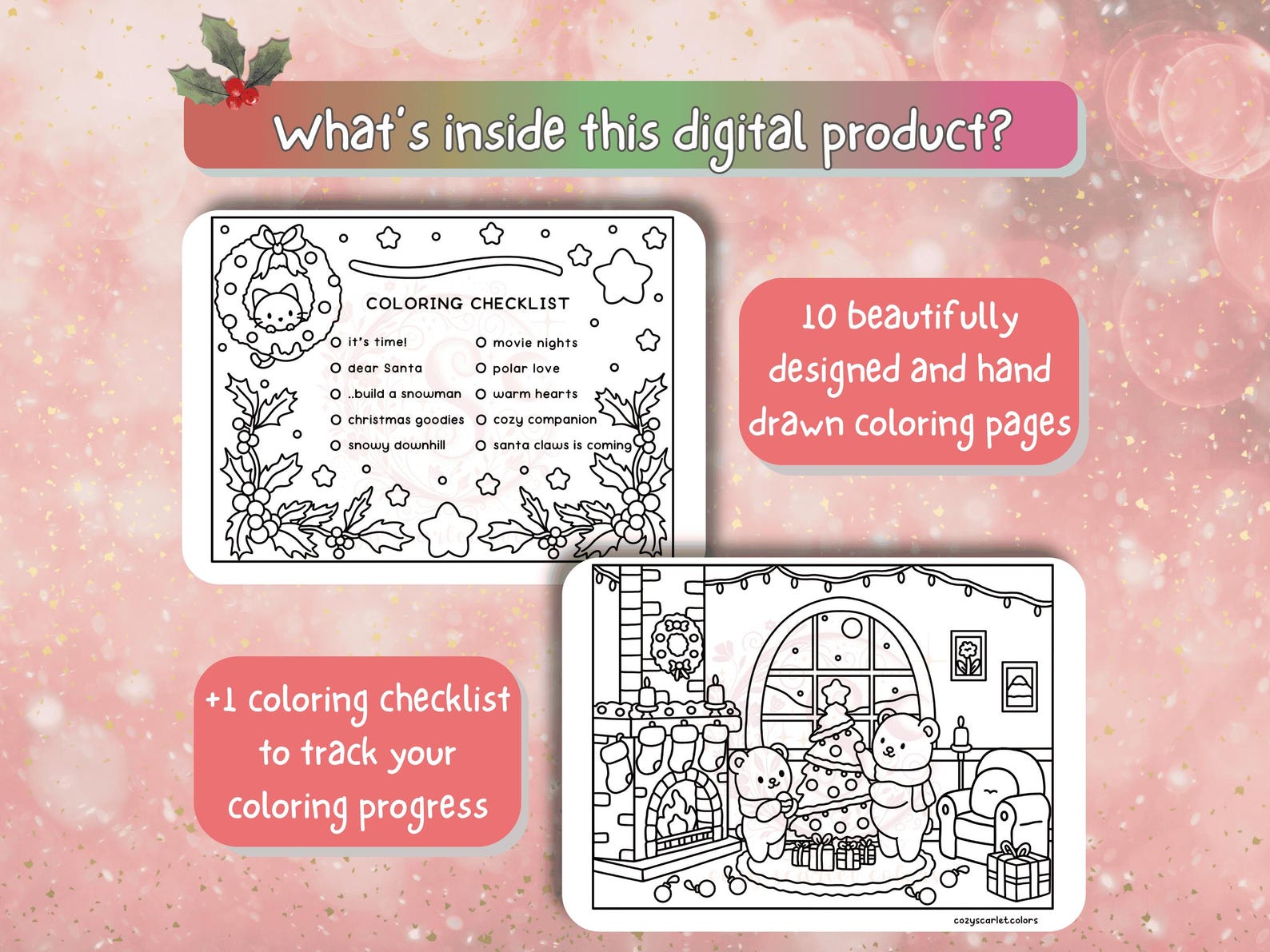 Merry & Bright Cute and Cozy Printable Christmas Coloring Pages Bold ...