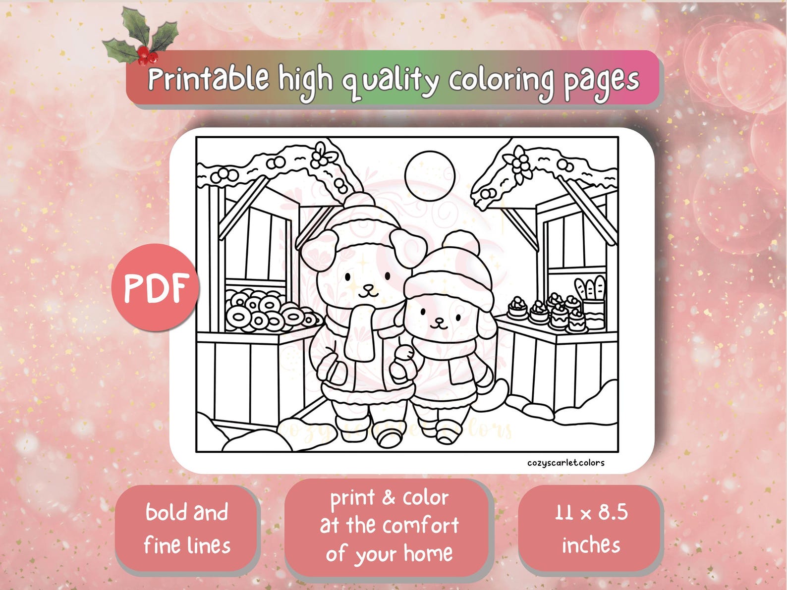 Merry & Bright Cute and Cozy Printable Christmas Coloring Pages Bold ...