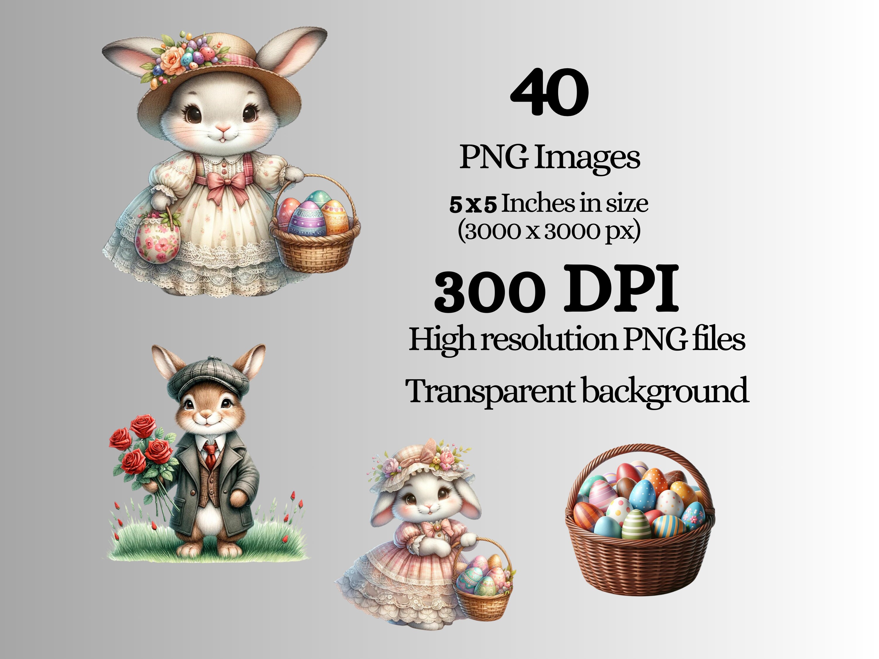 Cute Rabbit Clipart Bundle, Bunnies Clipart, Vintage Easter Bunny ...