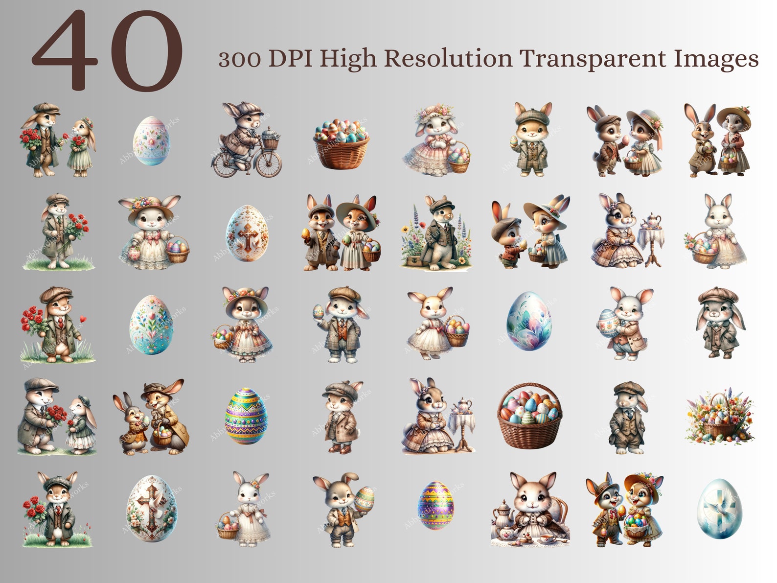 Cute Rabbit Clipart Bundle, Bunnies Clipart, Vintage Easter Bunny ...