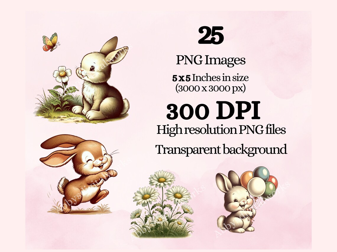 Cute Rabbit Clipart Bundle, Bunny Png Clipart, Spring Clipart, Nursery ...