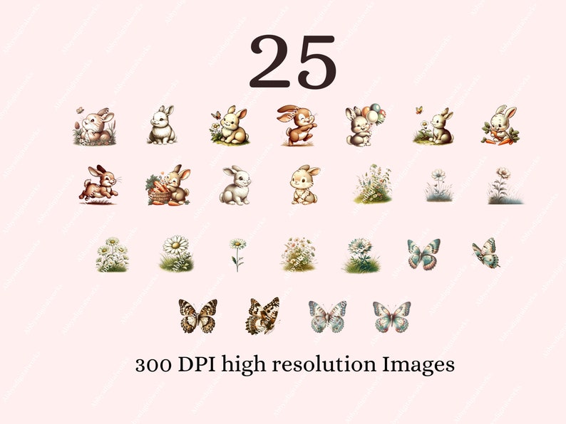 Cute Rabbit Clipart Bundle, Bunny Png Clipart, Spring Clipart, Nursery ...
