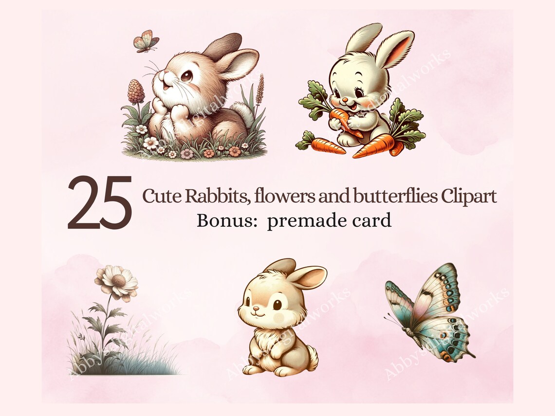Cute Rabbit Clipart Bundle, Bunny Png Clipart, Spring Clipart, Nursery ...