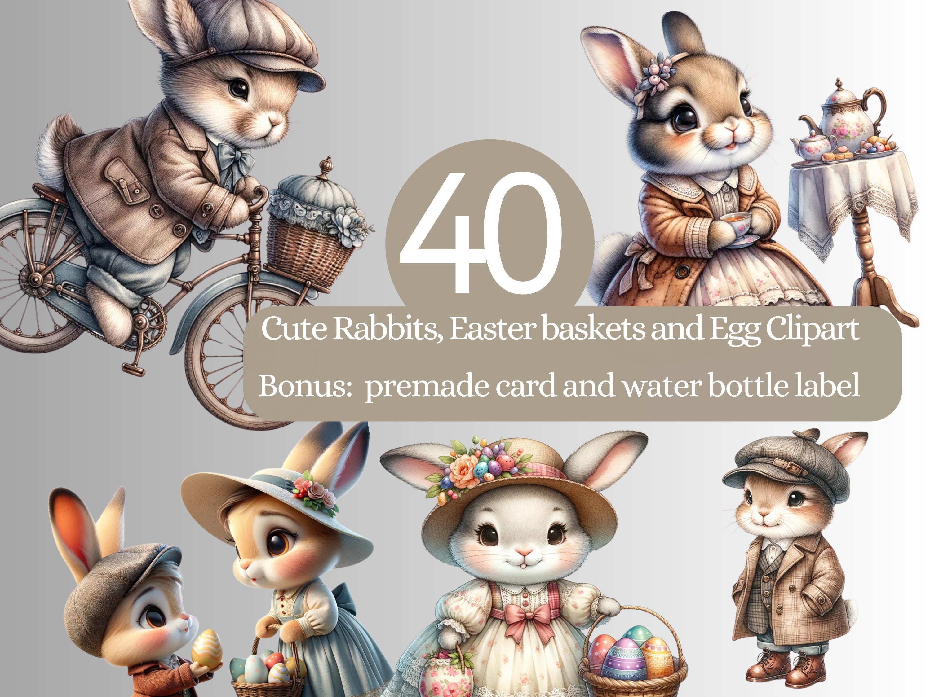 Cute Rabbit Clipart Bundle, Bunnies Clipart, Vintage Easter Bunny ...