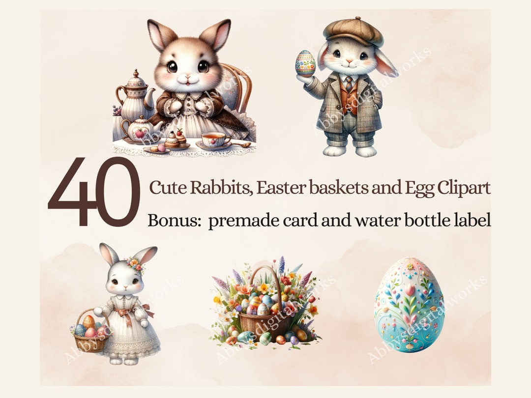 Cute Rabbit Clipart Bundle, Bunnies Clipart, Watercolor Easter, Nursery ...