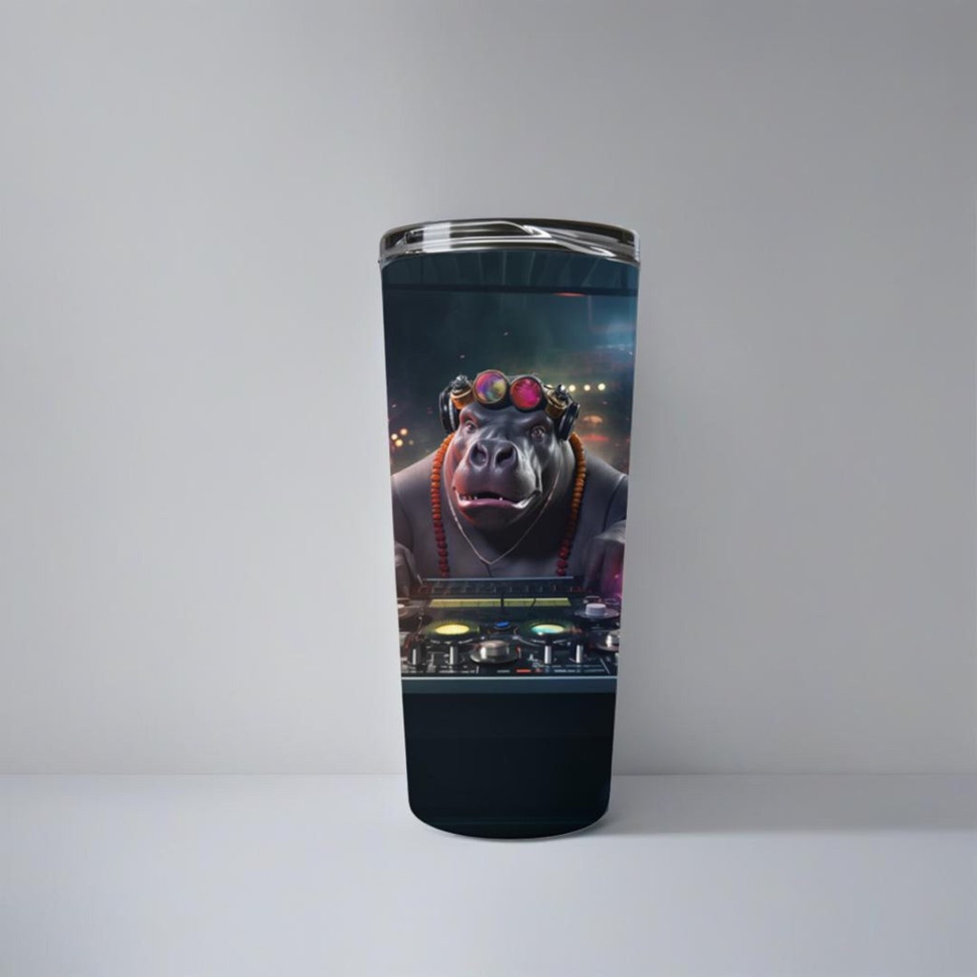 20oz Tumbler DJ Hippo Nightclub Scene, Trendy & Vibrant, Ideal for ...