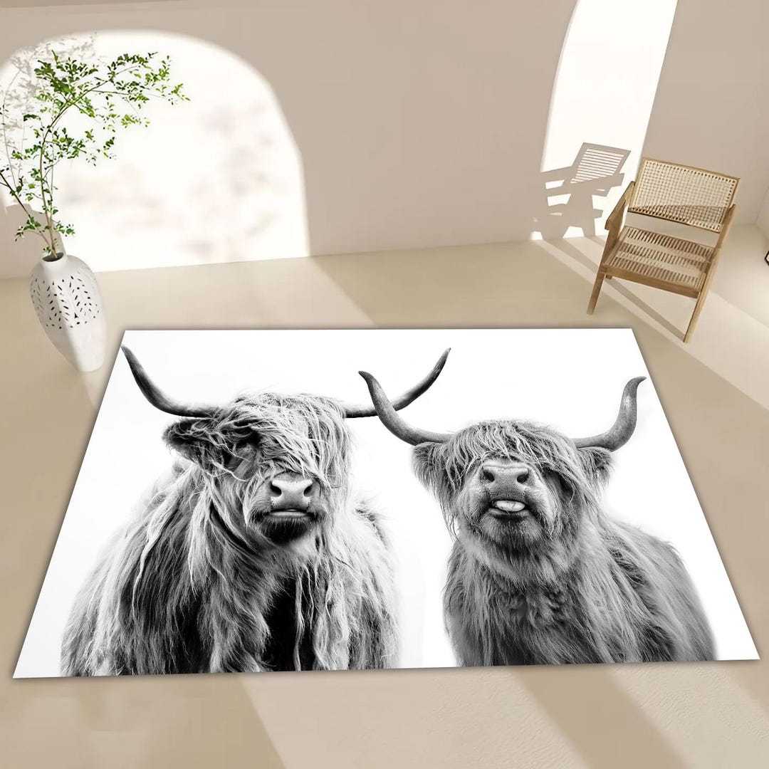 Buffalo Patterned Rug, Black and White Rug, Animal Rug, Office Rugs ...