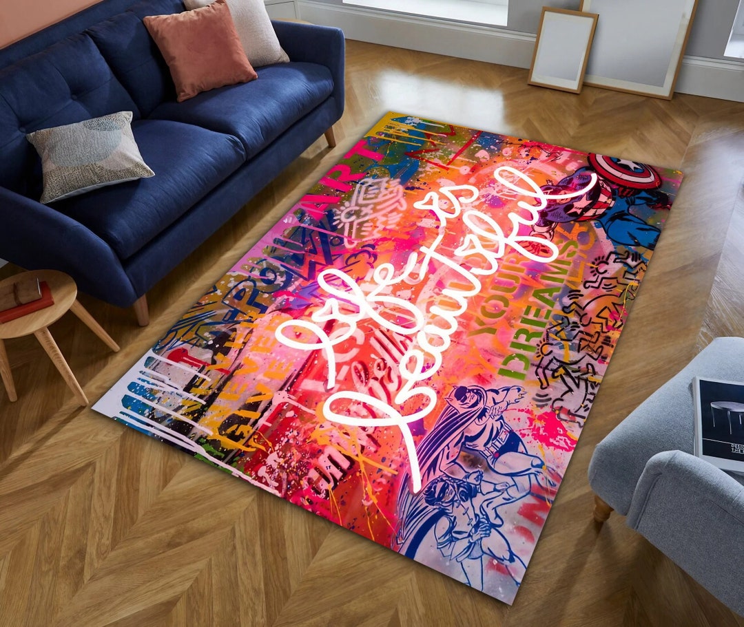 Life is Beautiful,graffiti Rugs,neon Color Rug, Motivational Art, Pop ...