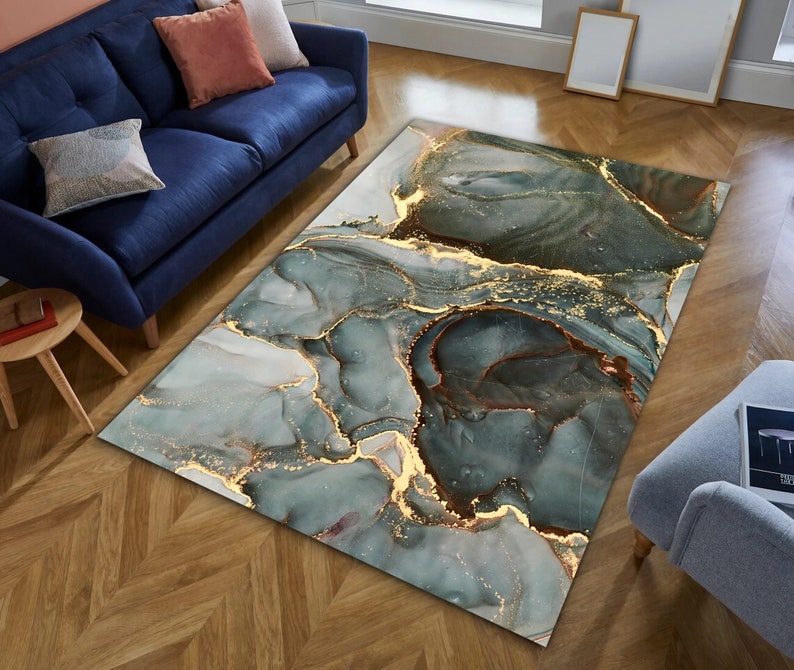 Green Marble Rug,green and Gold Marble Rug, Luxury Marble Rugs, Marble ...