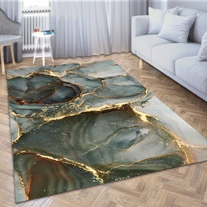 Green Marble Rug,green and Gold Marble Rug, Luxury Marble Rugs, Marble ...