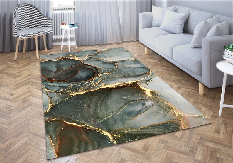 Green Marble Rug,green and Gold Marble Rug, Luxury Marble Rugs, Marble ...